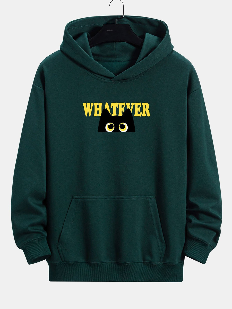 Whatever Black Cat Print Relax Fit Hoodie-CRERI
